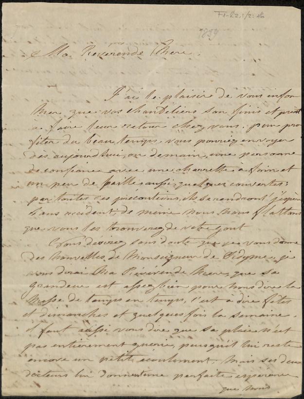 Lettre de soeur St-Anselme, Supérieure, à soeur St-Antoine (Marie ...